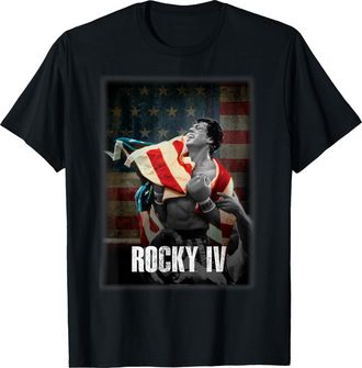 Rocky IV Grey & White American Flag Portrait Fade T-Shirt