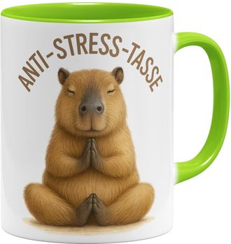 OM3 Capybara Anti-Stress Kaffee-Tasse mit Spruch - Lustige Keramiktasse mit meditierendem Wasserschwein - Keramik Becher - 325ml - Beidseitig Bedruckt - H