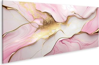 Islandburner Bild auf Leinwand Rosa Gold Marmor Abstrakter Hintergrund Flüssig Design Hell Azurblau Töne Rosa G Bilder Wandbilder Poster IMVT-Pano
