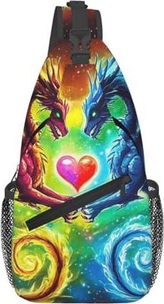 Generic Sac &agrave; bandouli&egrave;re lumineux avec motif dragons jumeaux pour homme