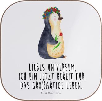 Mr. & Mrs. Panda Untersetzer f&uuml;r Gl&auml;ser Pinguin Blumen - Geschenk, gl&auml;seruntersetzer, Getr&auml;nkeuntersetzer, Leben, Positiv, Coaster, Tischuntersetzer, Tassenuntersetzer