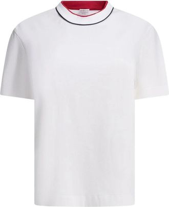 Brunello Cucinelli Femme, Tops, Blanc, Taille: 40 FR Ribbed Trim T-Shirt