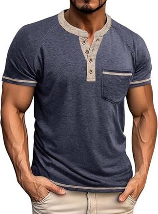 Generic Polo actif pour homme - T-shirt de sport - Col rond - T-shirt de loisirs - T-shirt &agrave; manches courtes - Pour lext&eacute;rieur - Polo sportif - Henley pour ho