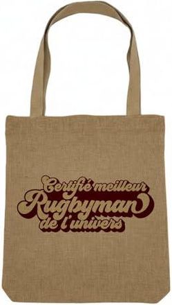 Fabulous Sac Shopping Tote Bag Aspect Lin - Certifi&eacute; meilleur Rugbyman de lunivers Rugby Sport - Sac de Courses Toile Epaisse 360g Beige Naturel Cabas Port&eacute; Ep