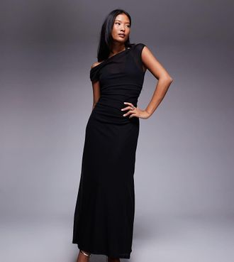 Forever New Petite - Brooklyn - Zweilagiges Midaxikleid aus Netzstoff in Schwarz