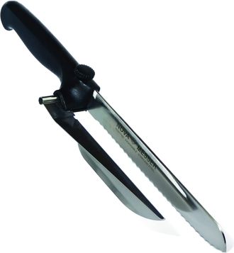 Nova Brotmesser mit Abstandshalter für Brot, Wurst, Käse, Fleischkäse, aus rostfreiem Edelstahl gearbeitet in Schwarz (Rechtshänder)