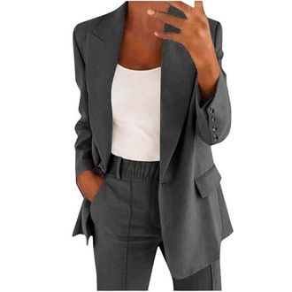 Generico Costume Femme L&eacute;ger Business Complet Blazer C&eacute;r&eacute;monie Formelle Couleur Unie Vestes Et Pantalons Bureau Mode Tailleur Outfits avec Poches Mariages Et F