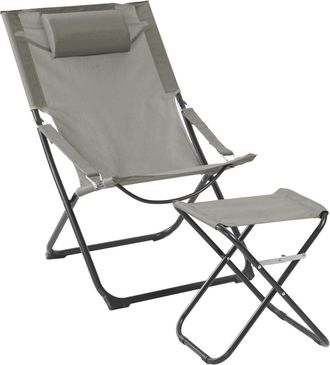SVITA Liegestuhl mit Hocker klappbar Strandstuhl Campingstuhl Kopfkissen Hellgrau