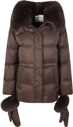 Yves Salomon Femme, Vestes, Brun, Taille: 42 FR Doudoune 72cm