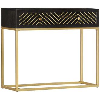 vidaXL Table console Noir et dor&eacute; 90x30x75 cm Bois de manguier massif Vidaxl
