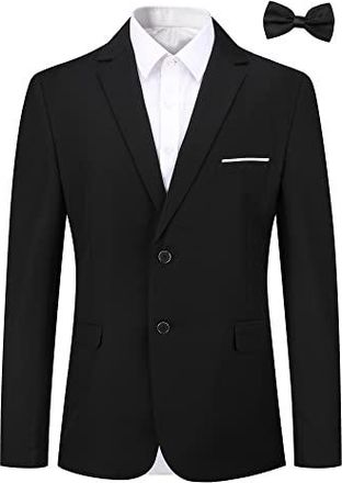 AlltheMen Blazer Homme Veste de Costume avec Cravate Slim Fit Deux Bouton daffaire Blazer Veston Homme Elégant Formel pour Mariage Business Dîner Noir XXL