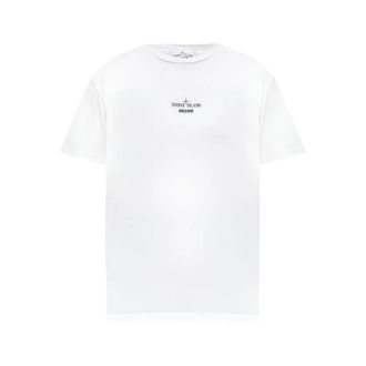 Stone Island Homme, Tops, Blanc, Taille: 3XL T-shirt à logo imprimé en blanc