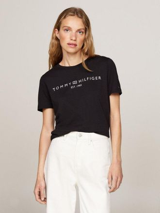 Tommy Hilfiger Kurzarmshirt REG CORP LOGO C-NK mit Logoschriftzug und Stickerei Baumwolle