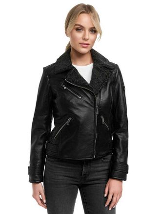 Tazzio Lederjacke F512 gef&uuml;tterte Jacke mit coolen Zipper-Details & Reverskragen