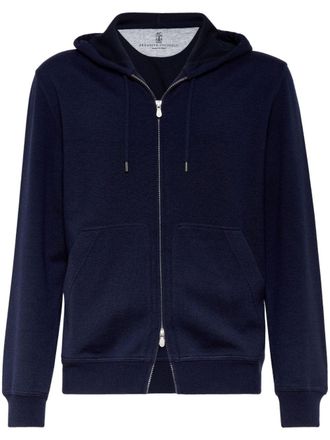 Brunello Cucinelli hoodie en cachemire &agrave; manches longues - Bleu