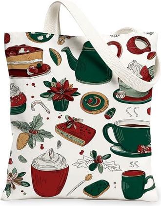 Generic Sacs fourre-tout en toile pour dessert festif, motif friandises de vacances, sacs d&eacute;picerie r&eacute;utilisables, confortables, l&eacute;gers et lavables &agrave; l&eacute;paule 