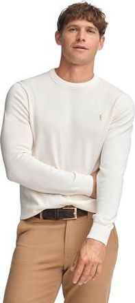 Polo Club Pull Basique à col Ras du Cou Couleur Ivoire à Logo brodé Homme