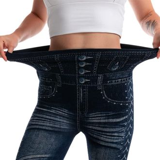 Onsoyours Damen Leggings Jeans-Look High Waist Jeggings Stretch Jeans Hose Blickdicht Einfarbig Yogahose Kompressions Fitnesshose f&uuml;r Gym Laufen Fitness C Dunke