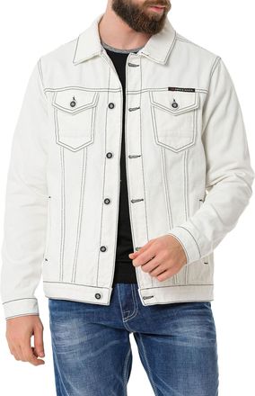 Cipo & Baxx Herren Jeansjacke CJ289 Weiß - Denimjacke im Casual Streetwear Stil mit Knöpfen & Brusttaschen - Übergangsjacke für Alltag & Freizeit - CJ289 Weiß XXL