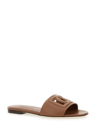 Dolce & Gabbana Womens Slide Sandals Brown Leather Lamb