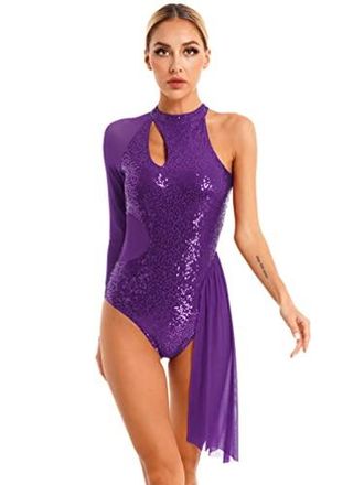 TiaoBug Femme Justaucorps de Gymnastique Danse &agrave; Paillettes Strass Brillant Body L&eacute;otards Danse Ballet Jazz Latine Tango Bodysuit Jumpsuit Combinaison Dancewe