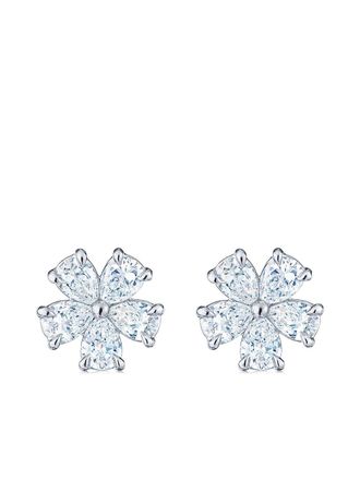Kwiat puces doreilles Cluster orn&eacute;es de diamants - Argent