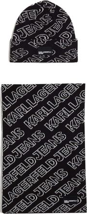 Karl Lagerfeld Karl Lagerfeld Jeans, Damen, Monogram Scarf Beanie Gp, Schwarz, One size