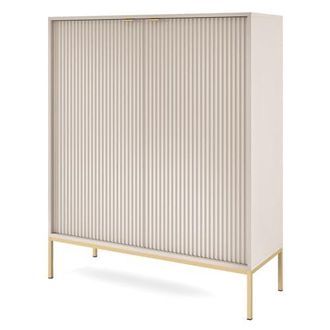 Selsey Highboard Vellore 104x125x39 cm - Kommodenschrank Greige, Modernes Design mit Goldenen Metallbeinen und Geriffelten Fronten, 6 F&auml;cher, F&uuml;r Wohnzimmer/