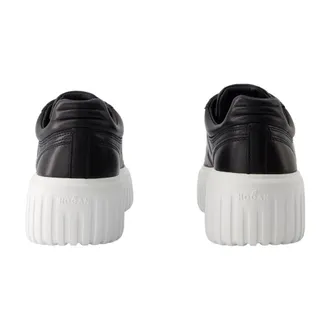 Hogan Ribbed-Sole Leather Sneaker - Black