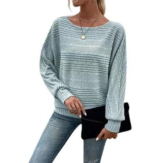 Generic Femmes Doux Solide Batwing Casual Col Rond Pull Haut Manches Longues Haut Business Casual Blousesfall Fashion, bleu, 3XL