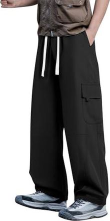 Generic Pantalon cargo ample pour homme - Taille &eacute;lastique - Avec plusieurs poches - L&eacute;ger - Pour la randonn&eacute;e - Pour toutes les saisons - Couleur unie, Noir,