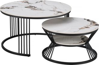 Habitat et Jardin Habitat et Jardin Set mit 2 Couchtischen, aus Keramik, Schatten, 70 x 70 x 45 cm, Weiß