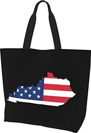 AOOEDM Carte du Kentucky avec le drapeau de l&Eacute;tat du Kentucky Sac &agrave; provisions r&eacute;utilisable en toile pour dames