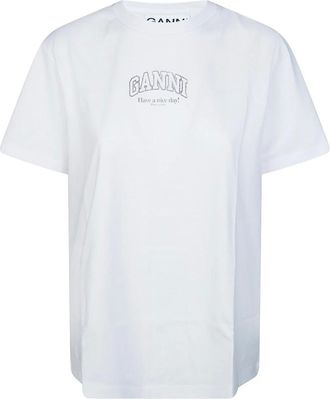 Ganni Femme, Tops, Blanc, Taille: 42 FR Base Logo T-Shirt
