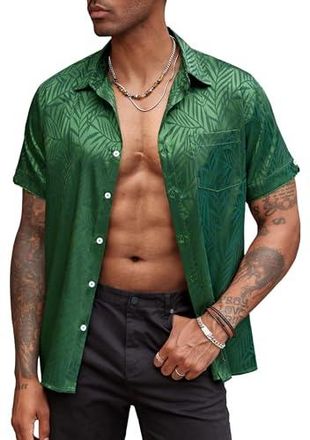 Coofandy Coofandy Chemise boutonn&eacute;e &agrave; Manches Courtes en Satin pour Homme, Taille L