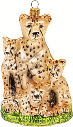Impuls Christbaumschmuck-Weihnachtskugel aus Glas-Gepard mit Jungen- 12cm