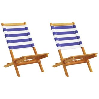 vidaXL Gartenst&uuml;hle 2 Stk. Blau und Wei&szlig; Massivholz Akazie & Stoff vidaXL