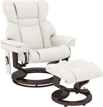 HOMCOM Relaxsessel mit Hocker, 360&deg;drehbarer Fernsehsessel mit Massage, Liegefunktion, Massagesessel mit Seitentasche, Liegesessel, Kunstleder f&uuml;r