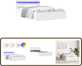 vidaXL Bett mit Bettkasten Hydraulisch led Wei&szlig; Kunstleder 120x200 cm - Doppelbett - Bettrahmen - Kunstlederbett - Schlafraumgestaltung - led Beleuchtung
