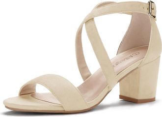 Allegra K &Uuml;berkreuzte Sandalen mit Kn&ouml;chelriemen und Blockabsatz f&uuml;r Damen Beige 36