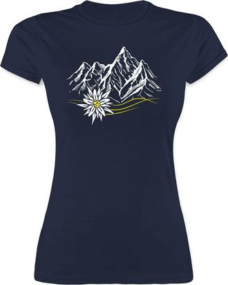 Shirtracer Shirt Damen - Kompatibel mit Oktoberfest - Edelwei&szlig; Berge Wandern Wanderlust Berg Ruft Alpen - XL - Navy Blau - Wander Tshirt trachtenshirt bayrische 