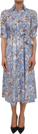 Liu Jo Femme, Robes, Bleu, Taille: 40 FR Poplin Midi Dress