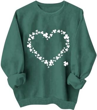 Generic Sweat-shirt tr&egrave;fle porte-bonheur pour femme - Chemise de la Saint-Patrick - Pull fantaisie amusant &agrave; manches longues - Col rond - Tr&egrave;fle irlandais - T