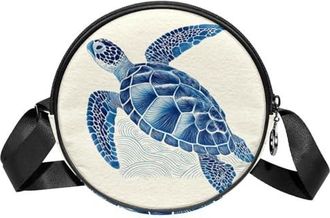 Generic Petit sac &agrave; bandouli&egrave;re rond pour femme, motif tortue aquarelle avec fermeture &eacute;clair, bretelles r&eacute;glables, sac &agrave; main rond d&eacute;contract&eacute; pour femmes et