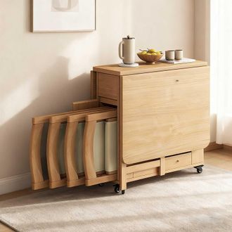 Generic Klapptisch aus massivem Holz, Tragbare Esszimmerm&ouml;bel-Sets mit 4 St&uuml;hlen, Aufbewahrungsschublade, Platzsparender klappbarer K&uuml;chentisch for kleine R&auml;u