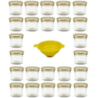 mikken Art Viva-Haushaltswaren Gabriele Hesse e.K. 24 kleine Marmeladengläser für 125ml / für Konfitüre, Gewürze, Salze, Öle - inkl. Einfülltrichter