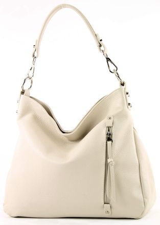modamoda.de T183 Damen Schultertasche Business Bag Gro&szlig; Echtleder handmade in Italy (Creme)