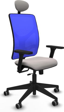 Piqueras y Crespo Kabinenstuhl mit 3D-Armen, h&ouml;henverstellbarer Lendenwirbelst&uuml;tze und festem Kopfteil, ausgestattet mit Syncro/Traslack und Schneideschaum, Blau/Wei&szlig;