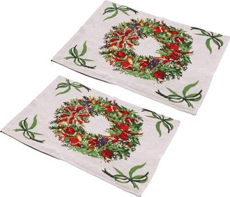 BESPORTBLE 2 St&uuml;ck Weihnachtstischset Strickstoff mit Kranz Motiv Verschlei&szlig;fest Tischuntersetzer f&uuml;r Party und Familienfeier