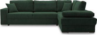 Generic Ecksofa FESTINA 290/230 mit schlaffunktion und Bettkasten - L-förmig - Stoff Cordstoff - Eckcouch mit dekorativen Kissen (RECHTS, POSO 014 Flaschengrü